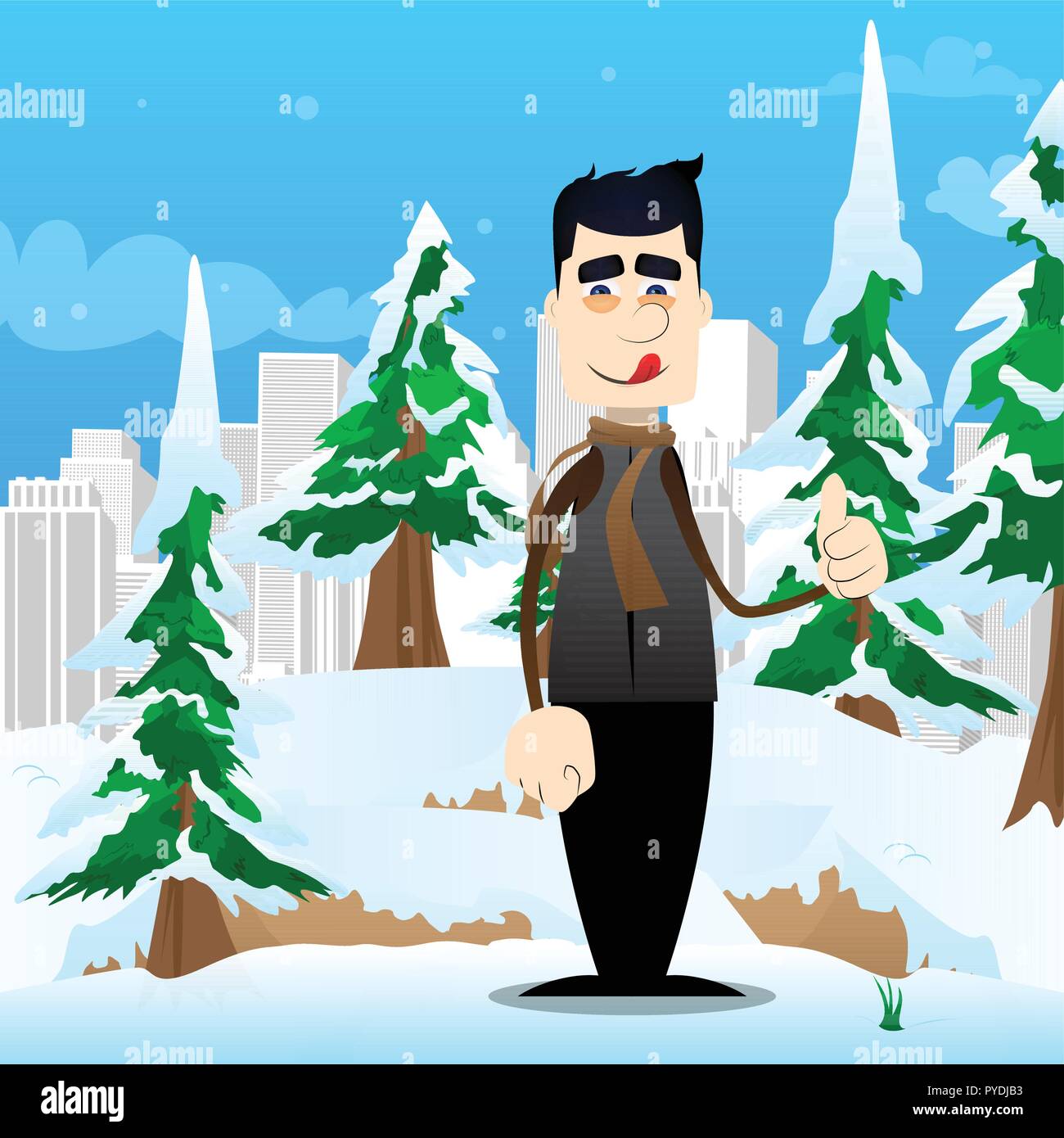 Funny cartoon man dressed for winter making thumbs up sign. Vector ...