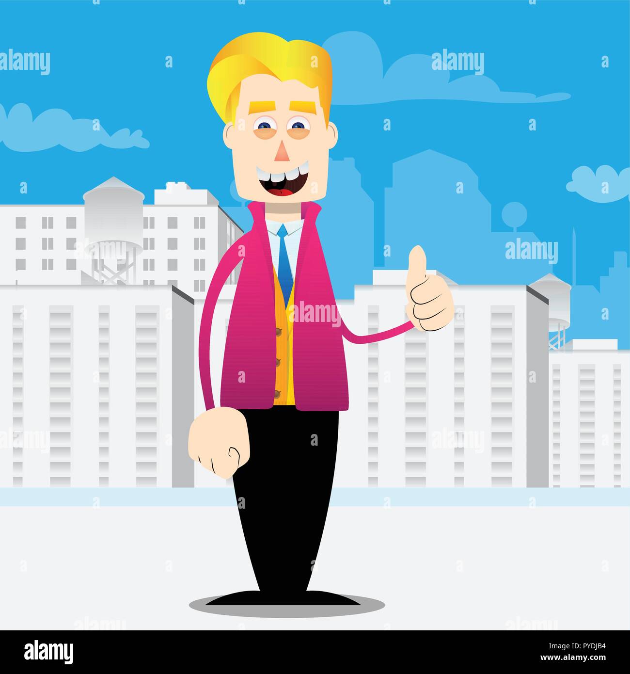 Funny cartoon man dressed for winter making thumbs up sign. Vector ...