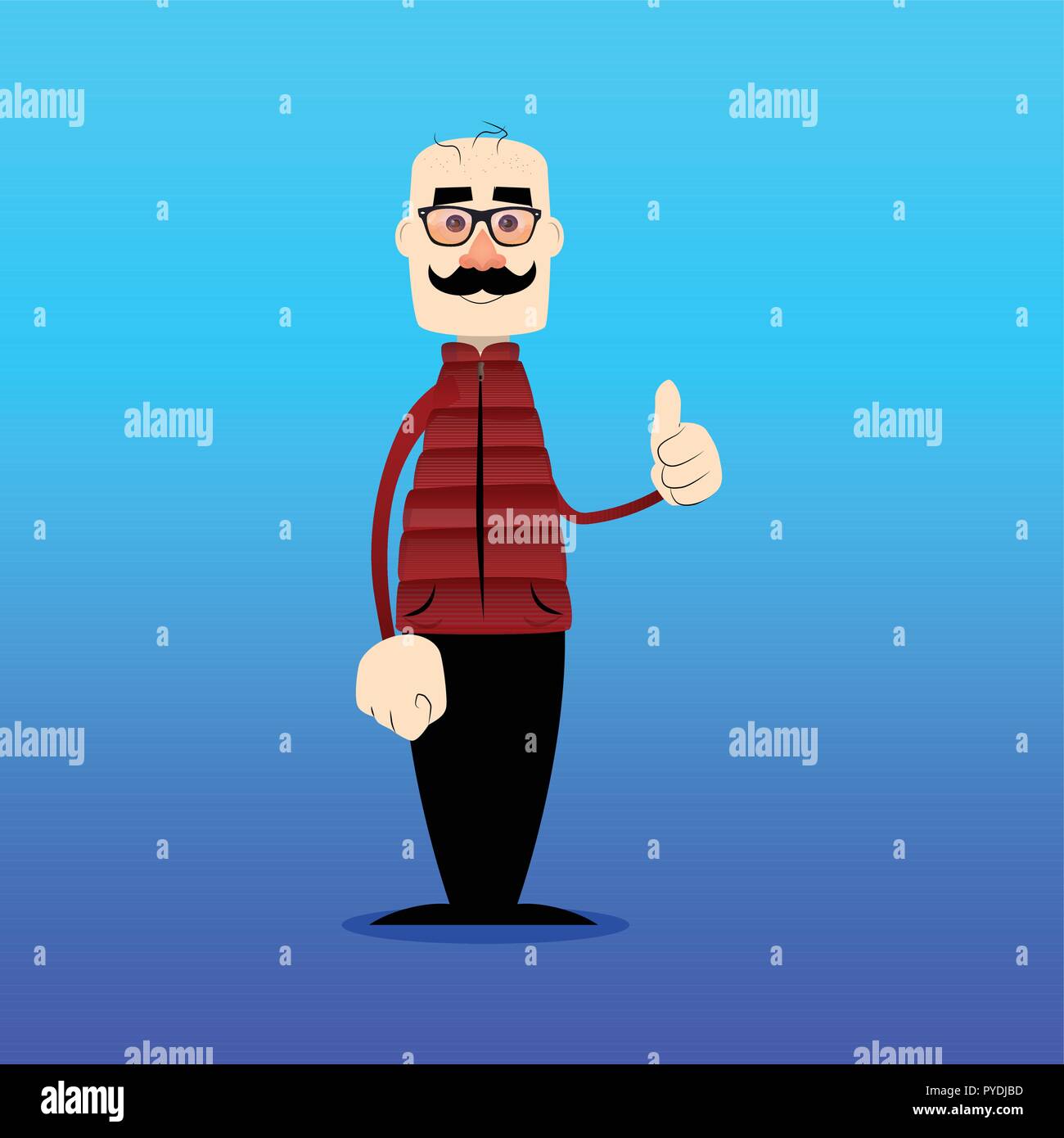 Funny cartoon man dressed for winter making thumbs up sign. Vector ...