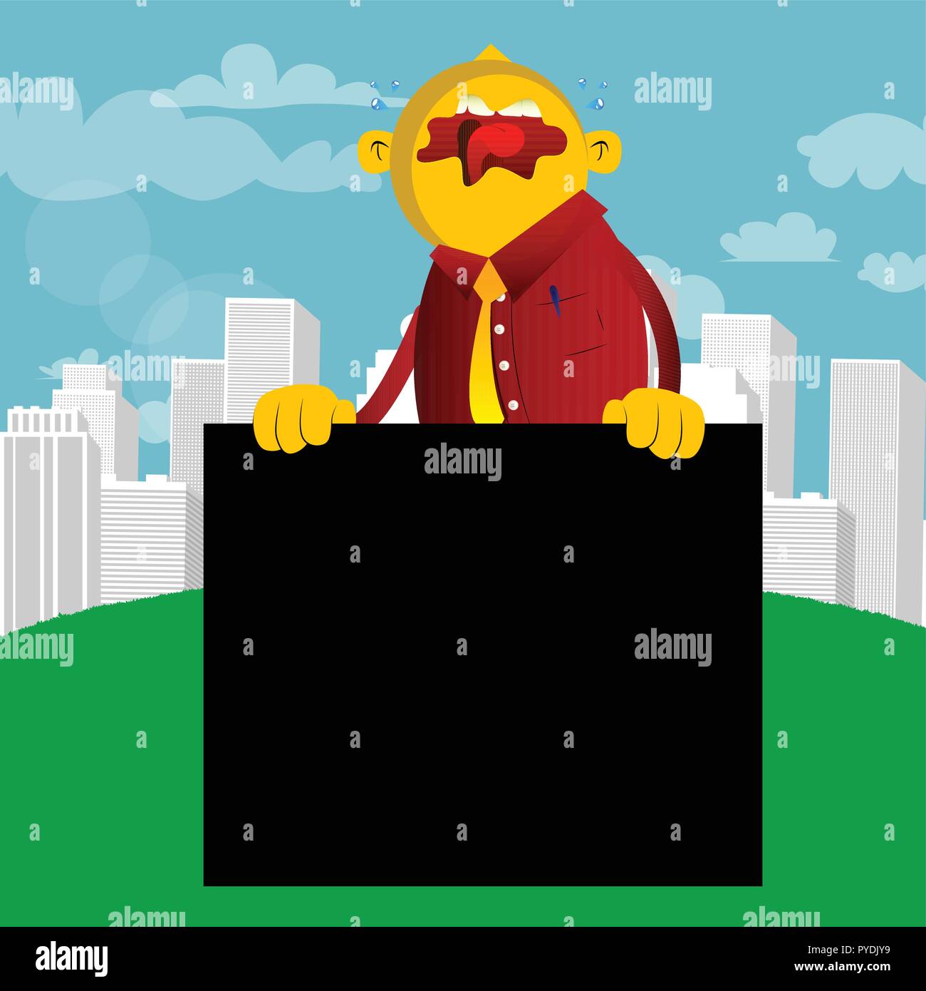 Yellow man holding blank black sign. Vector cartoon illustration Stock ...