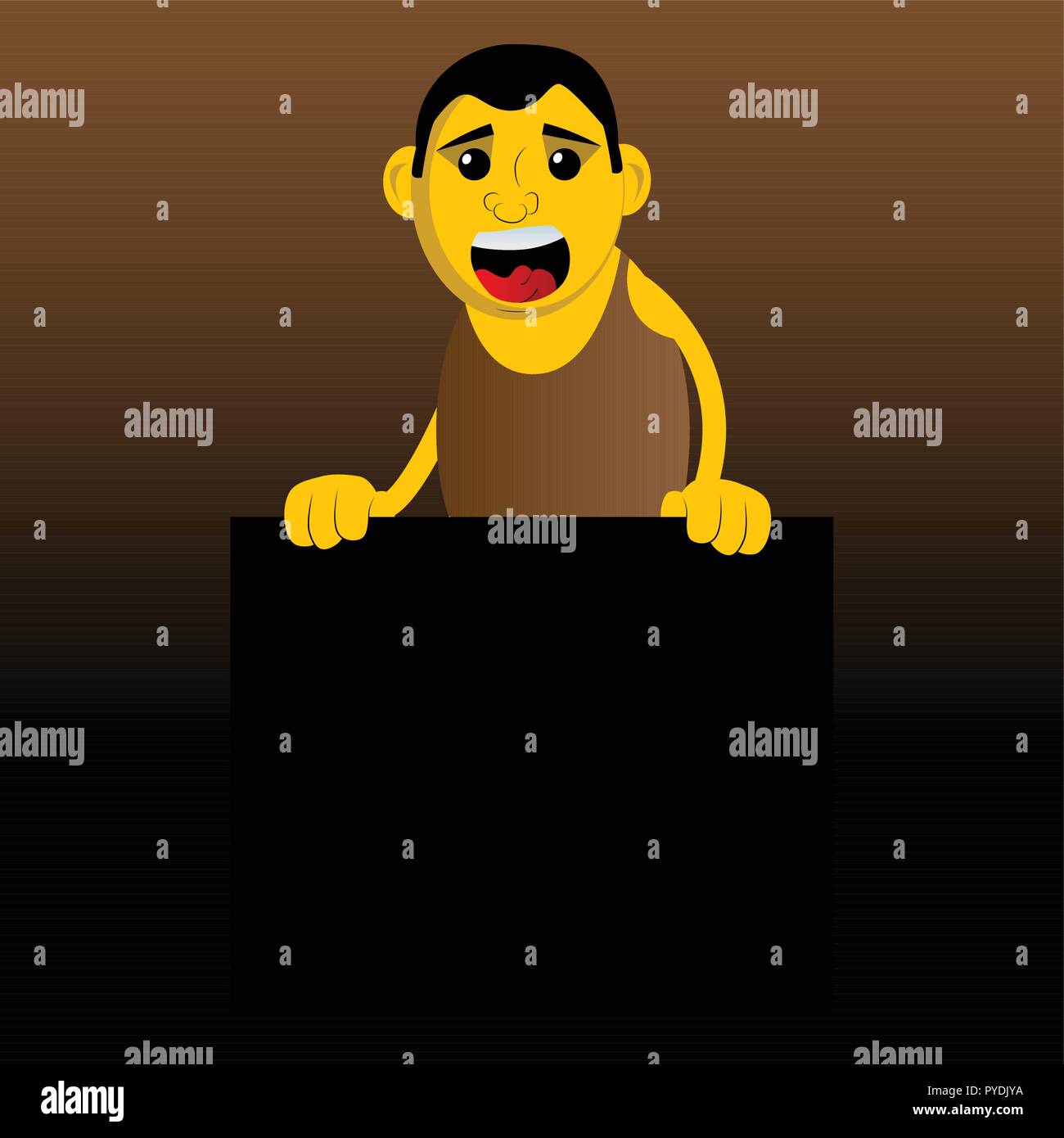 Yellow man holding blank black sign. Vector cartoon illustration Stock ...