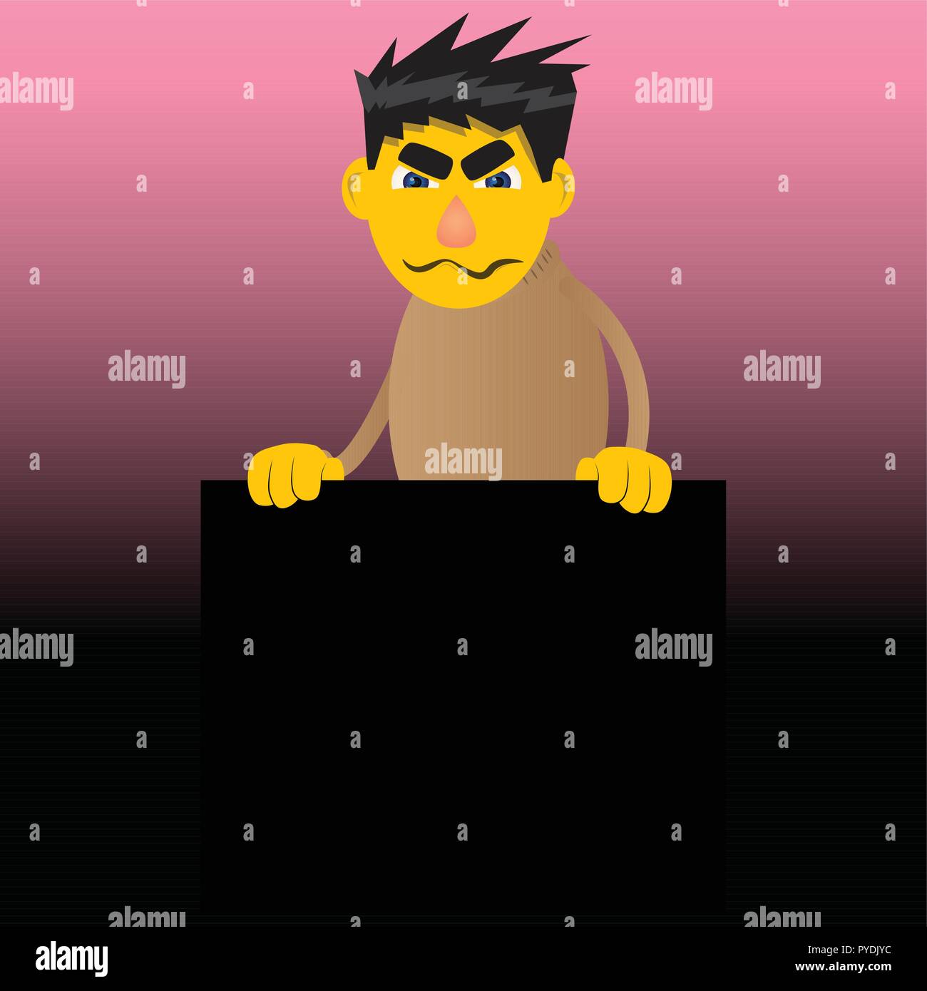 Yellow man holding blank black sign. Vector cartoon illustration Stock ...