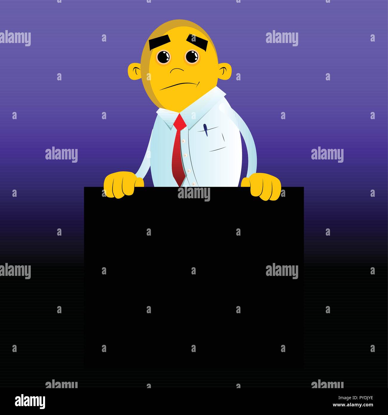 Yellow man holding blank black sign. Vector cartoon illustration Stock ...