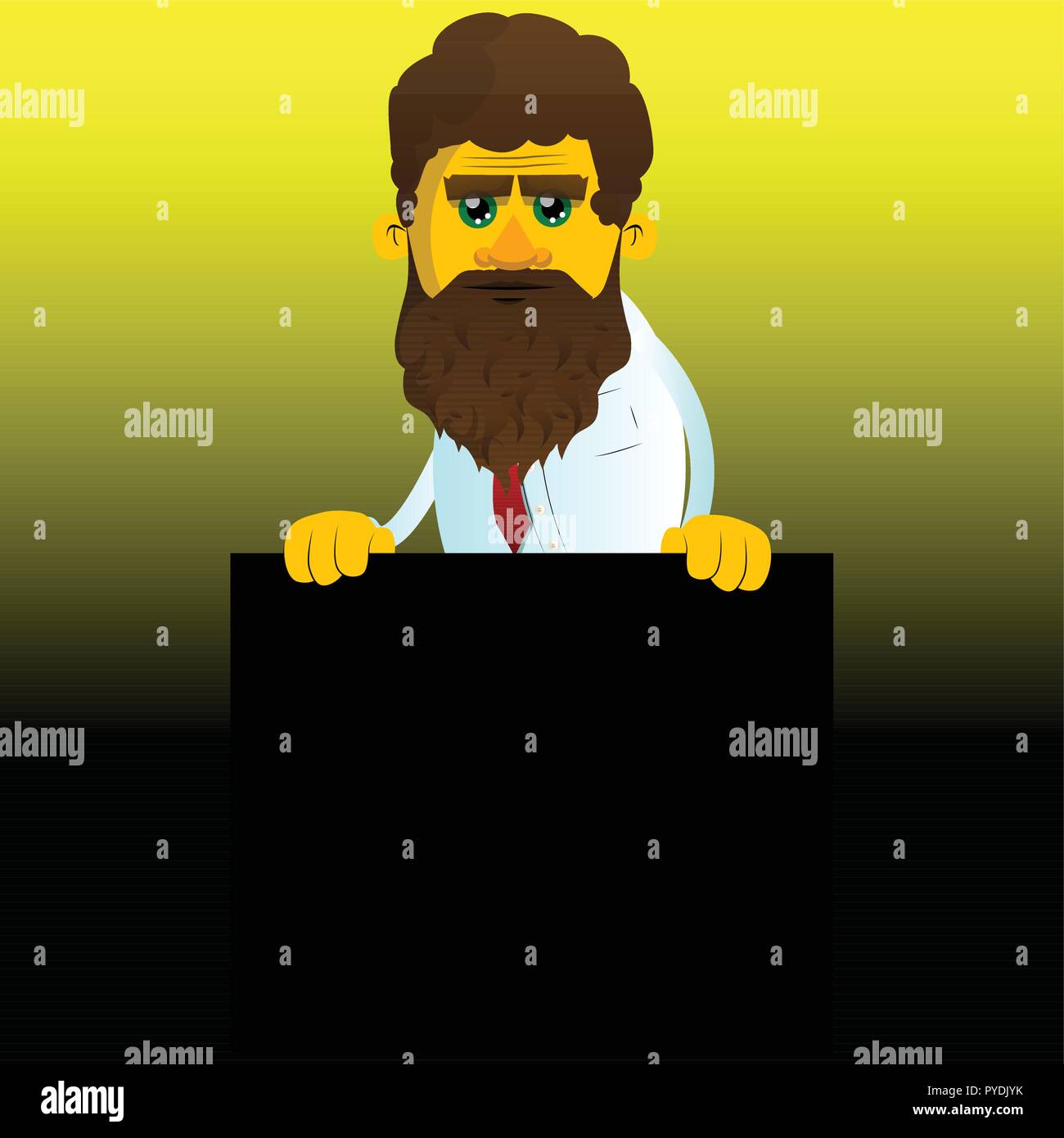 Yellow man holding blank black sign. Vector cartoon illustration Stock ...