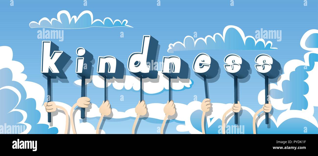 Diverse hands holding letters of the alphabet created the word Kindness ...