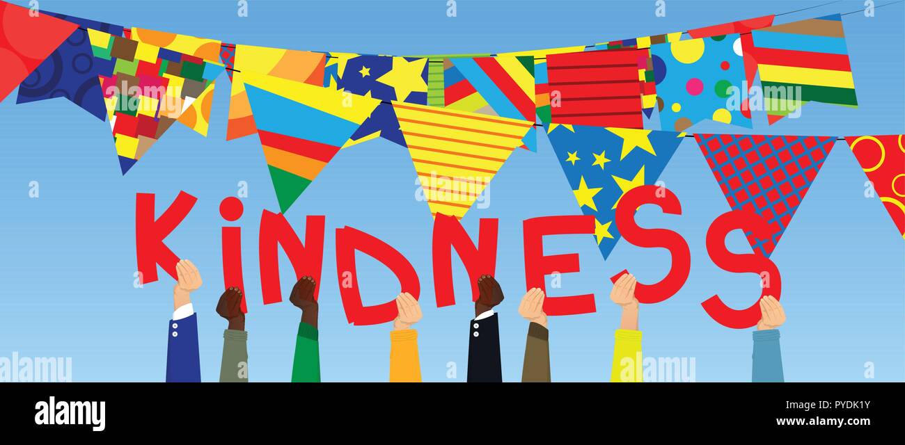 Diverse hands holding letters of the alphabet created the word Kindness ...