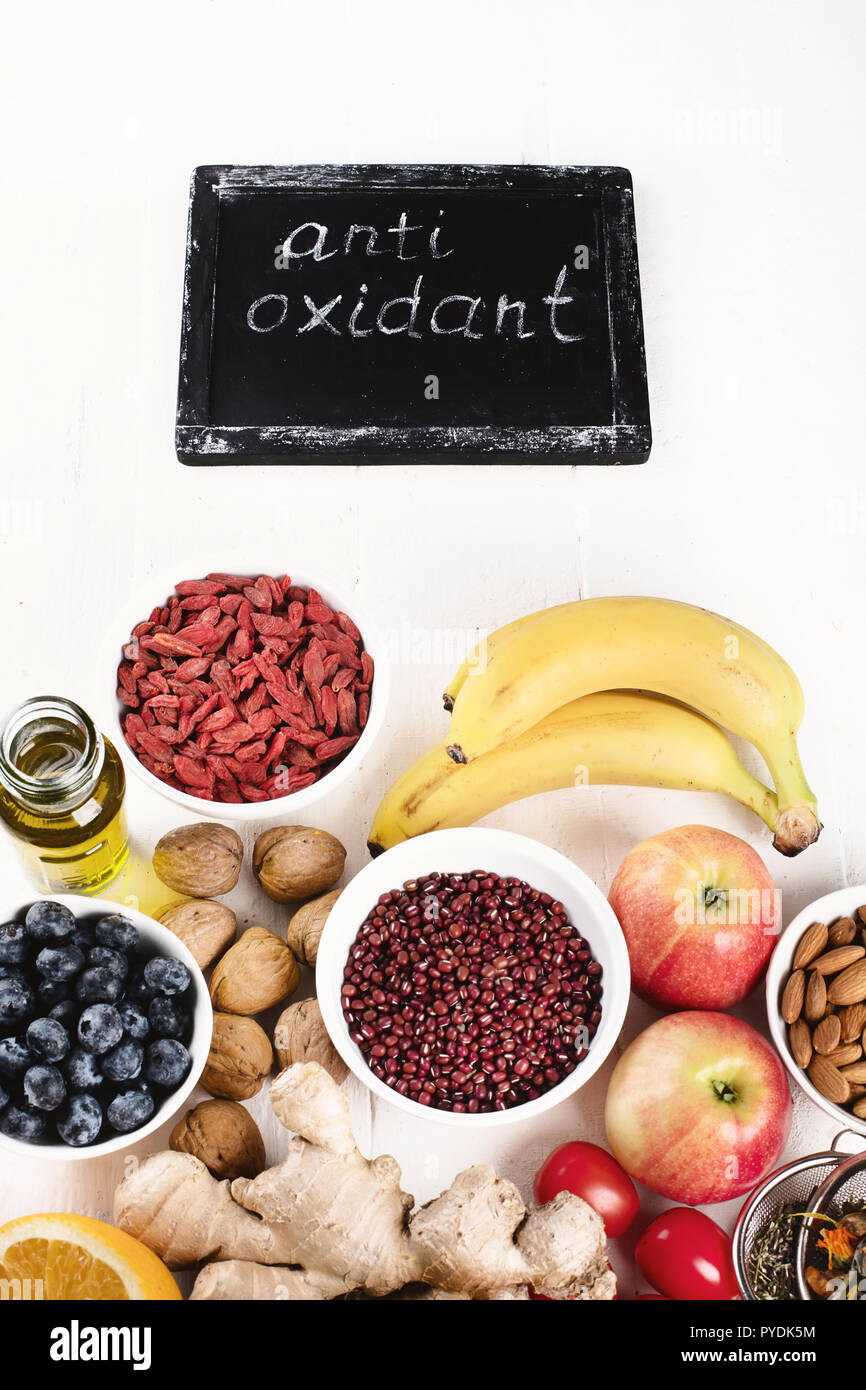 Food sources of natural antioxidants. Top view. Healthy diet concept ...