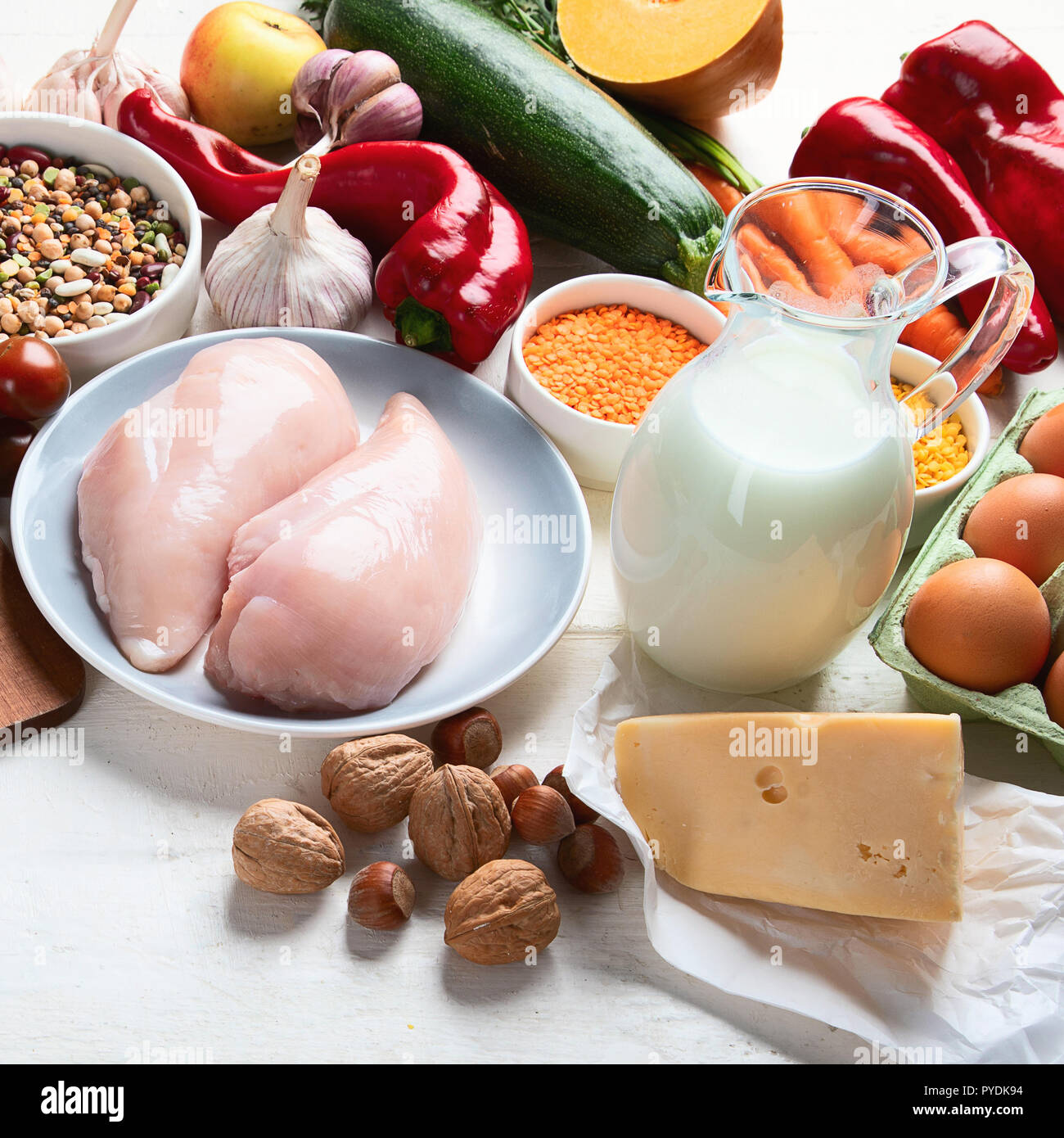 Balanced diet food concept. Ingredients for healthy cooking Stock Photo ...
