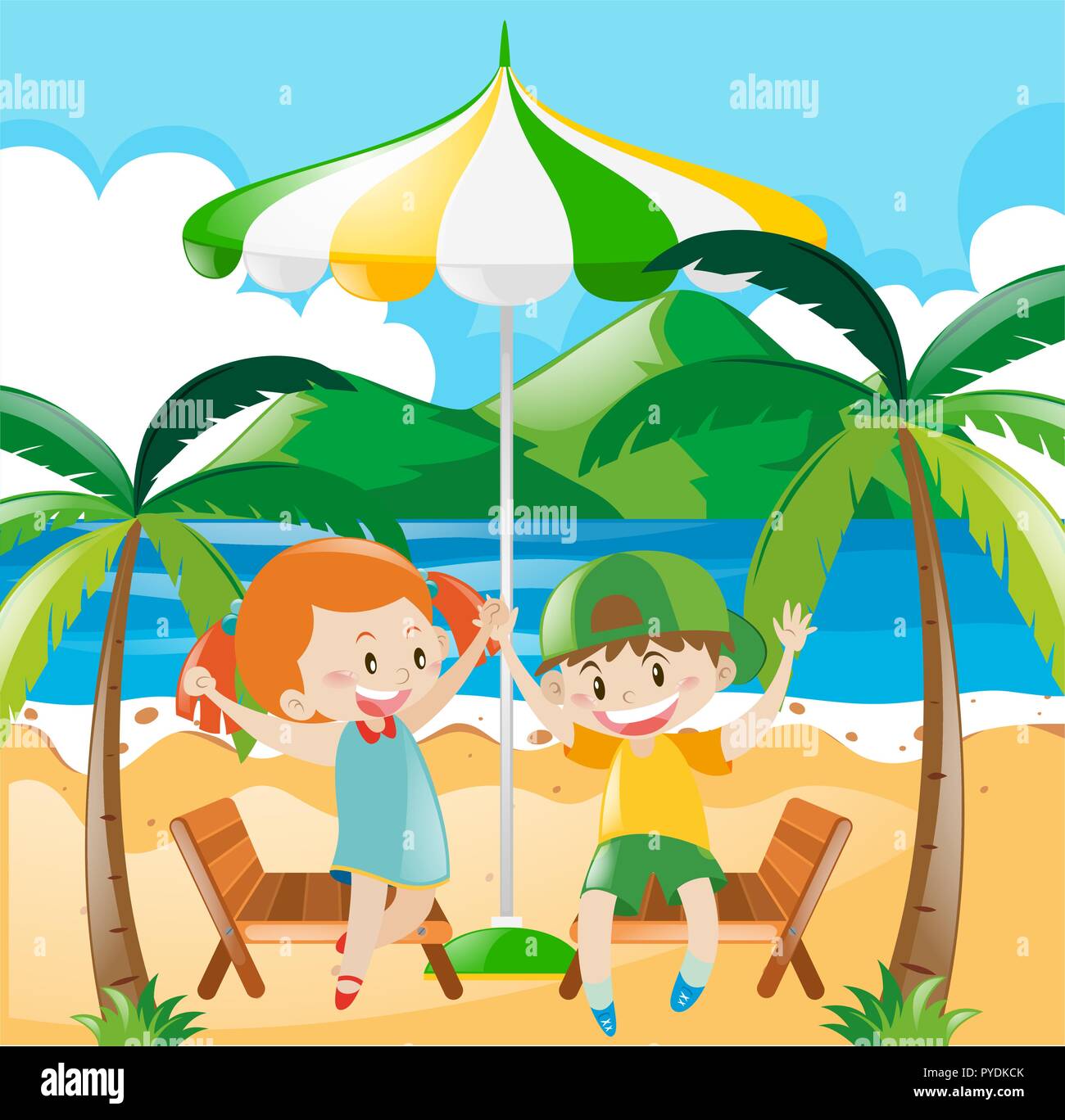 Kids having fun on beach Stock Vector Images - Alamy