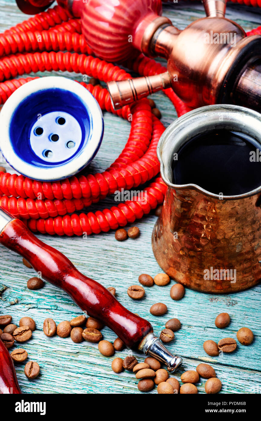 Oriental shisha hookah with aroma coffee for relax.Modern hookah with ...