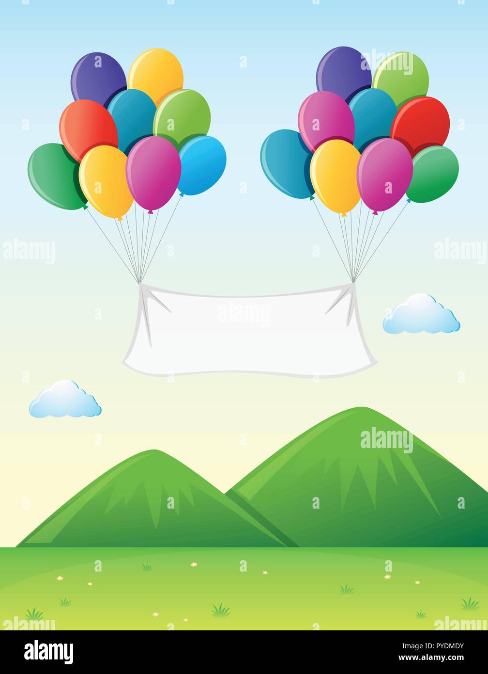 Banner template with colorful balloons in sky illustration Stock Vector ...