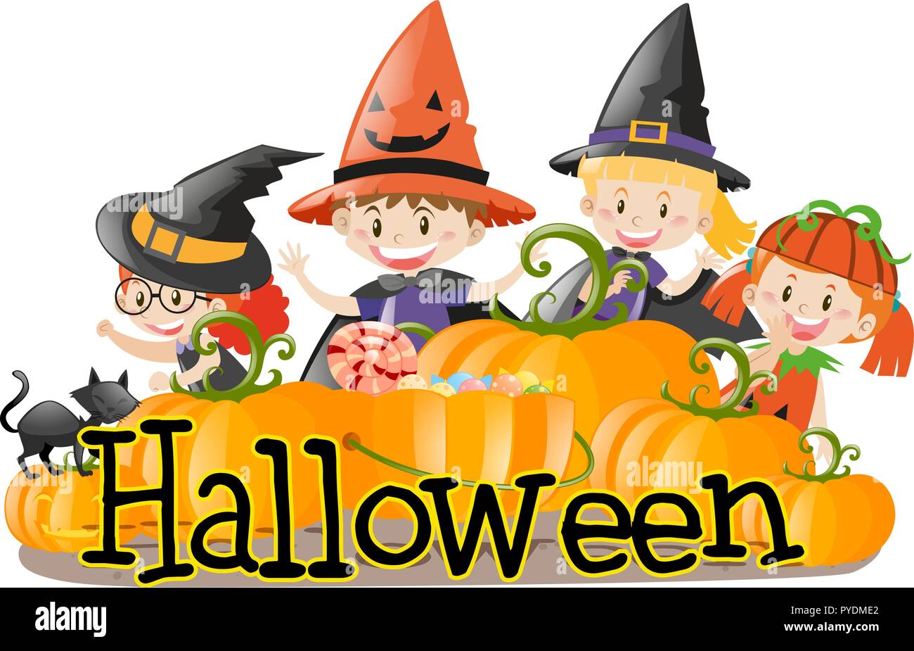 Halloween theme with kids in costume illustration Stock Vector Image ...