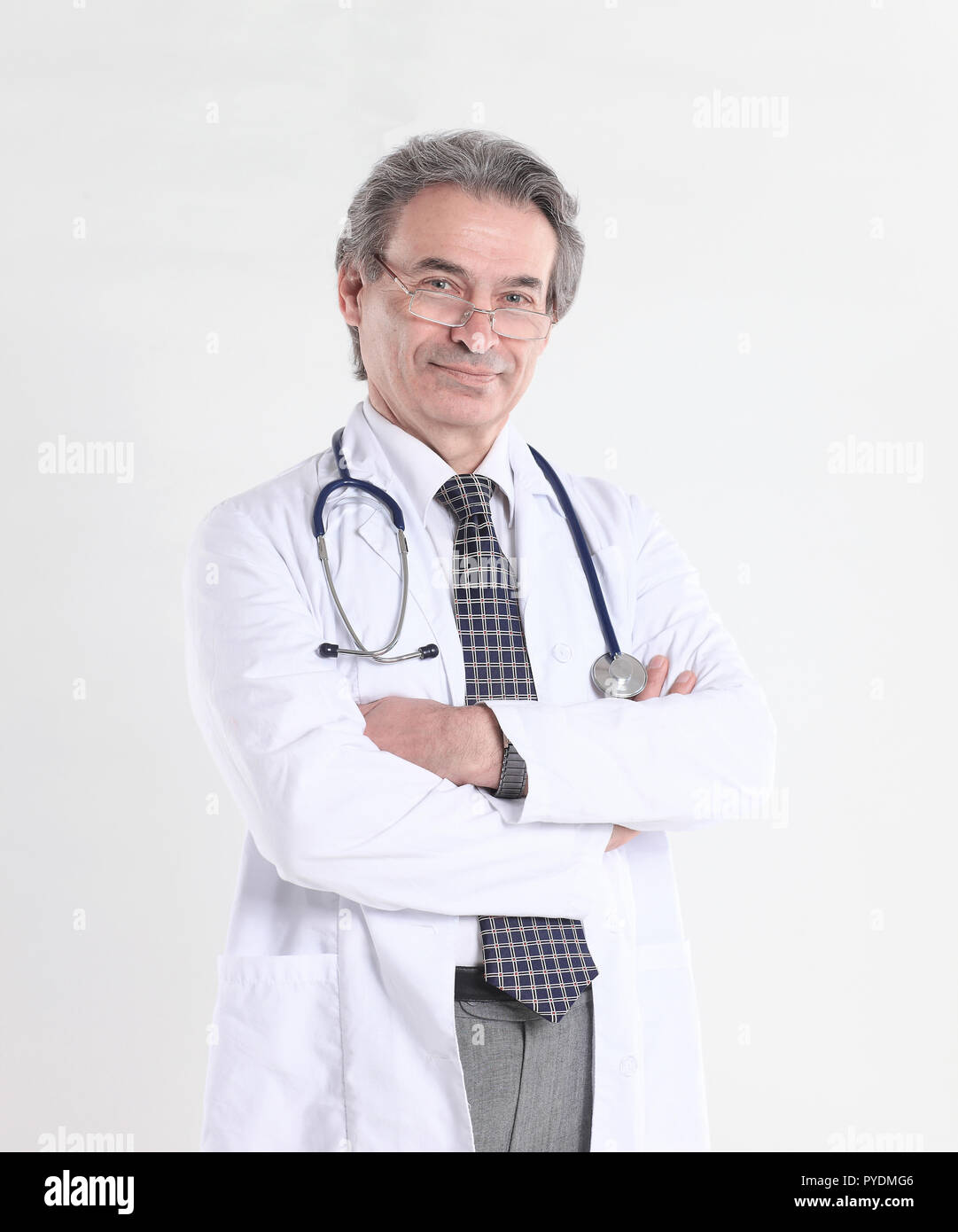 smiling therapist doctor with stethoscope .isolated on white background ...