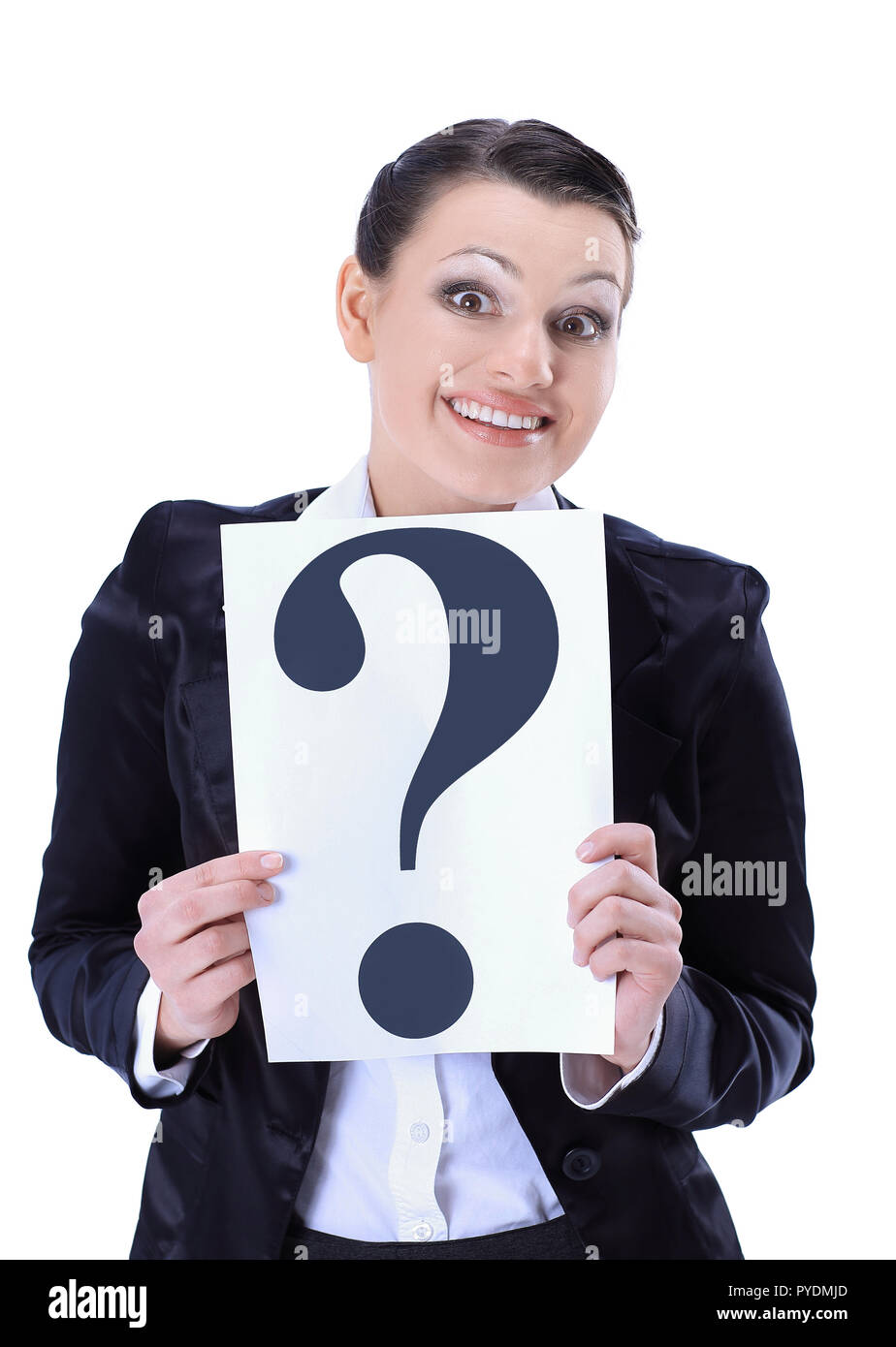 confused business woman showing a question mark Stock Photo - Alamy