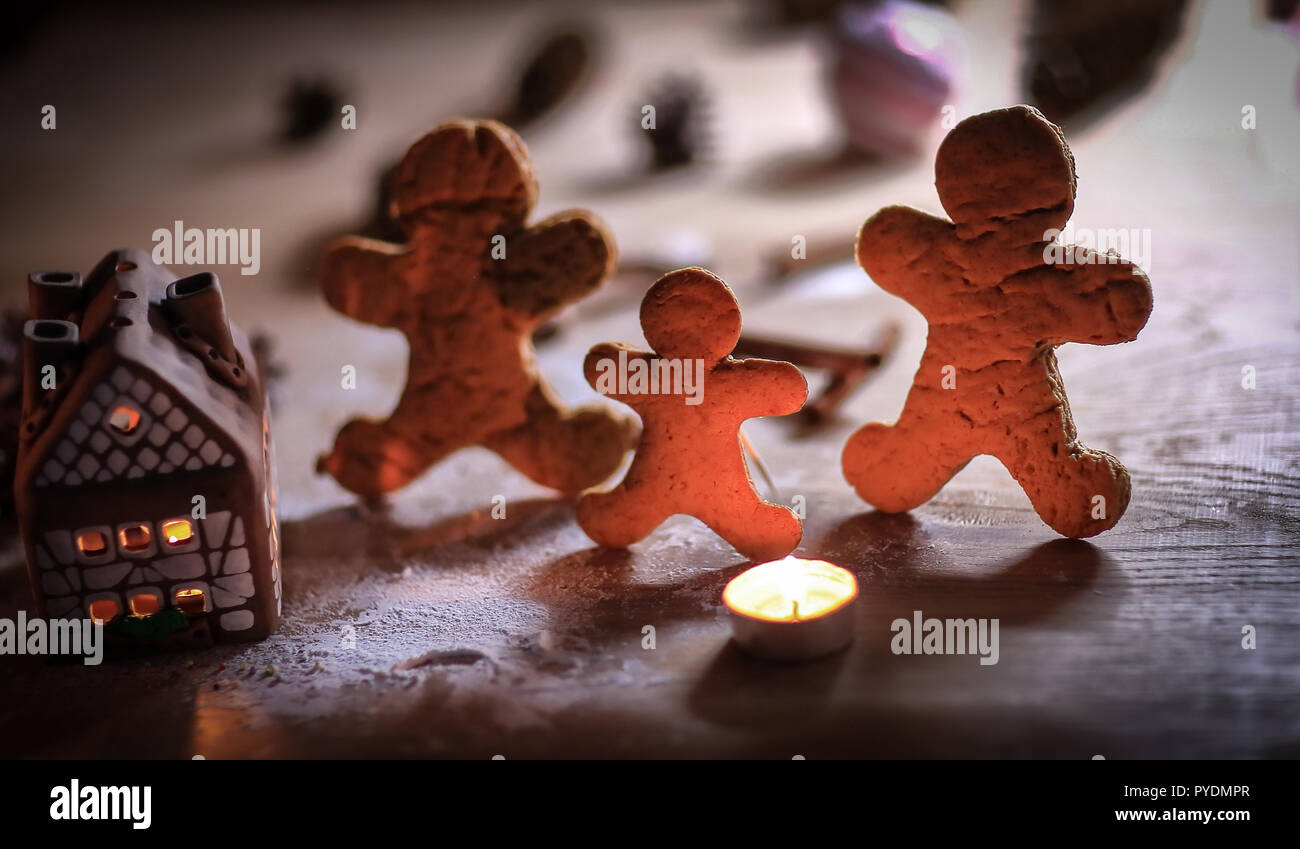 gingerbread house gingerbread men on blurred background of the Stock ...