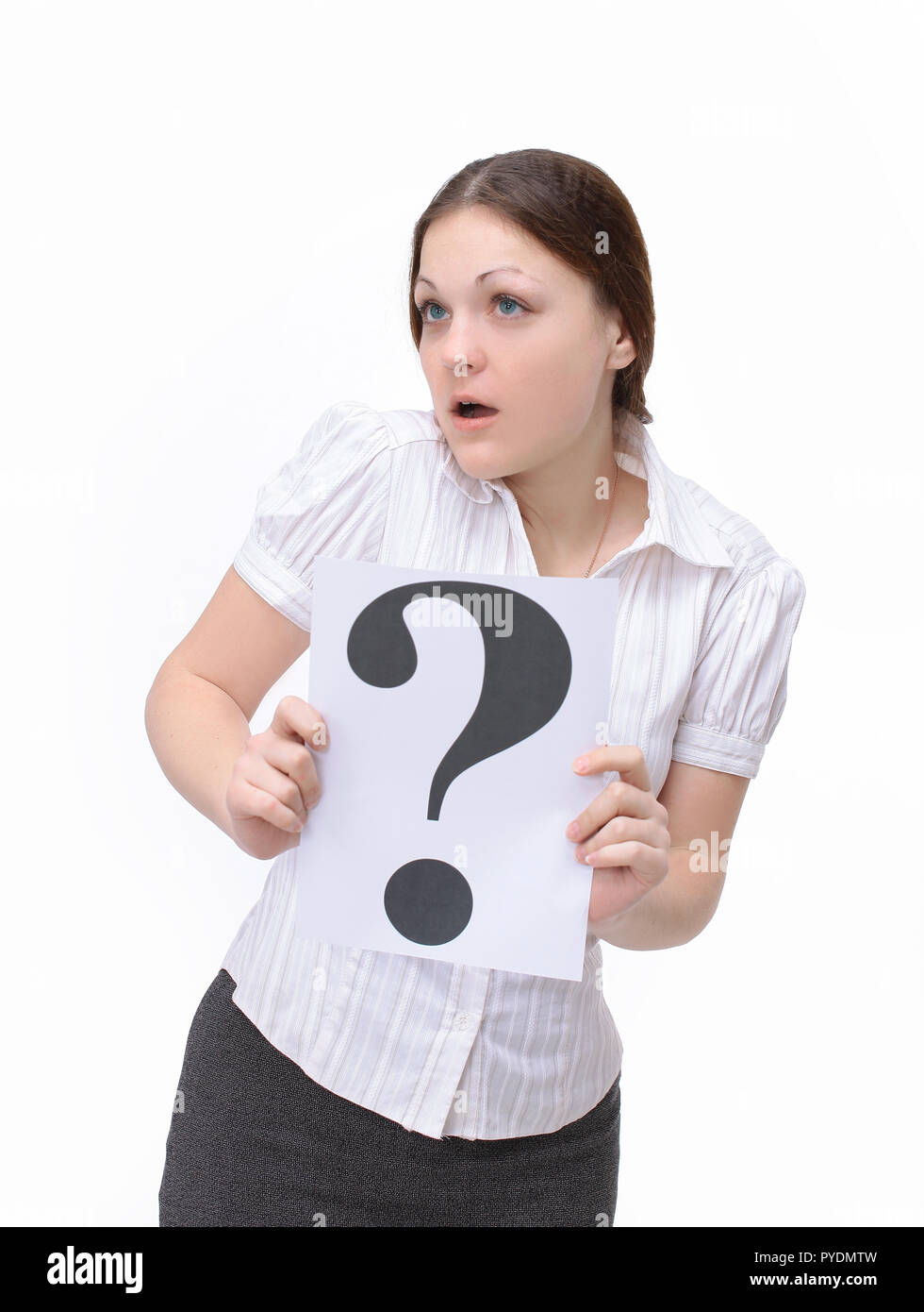 modern young woman showing a question mark Stock Photo - Alamy