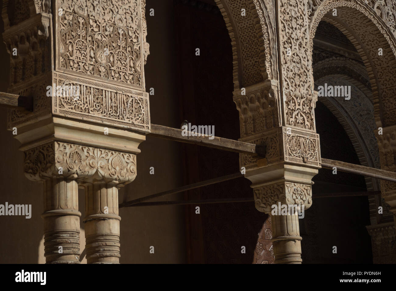 Details inside of the Alhambra, Granada. Patio de los Leones Stock ...