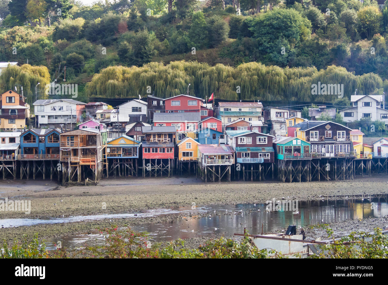 View of the palafitos houses in Castro city in Chiloe Island,detail of ...