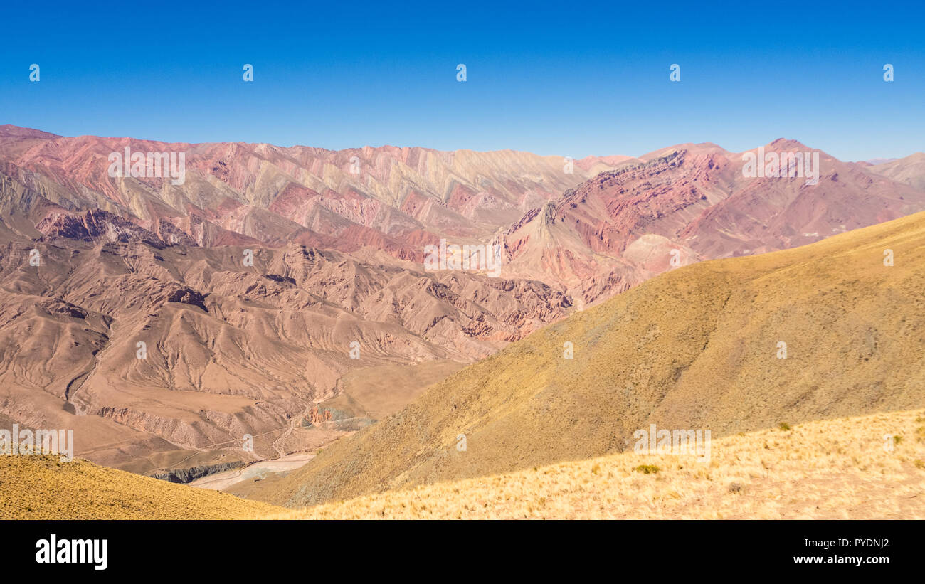 Panoramic view of The Hornocal the 14 colours mountain in Humahuaca ...