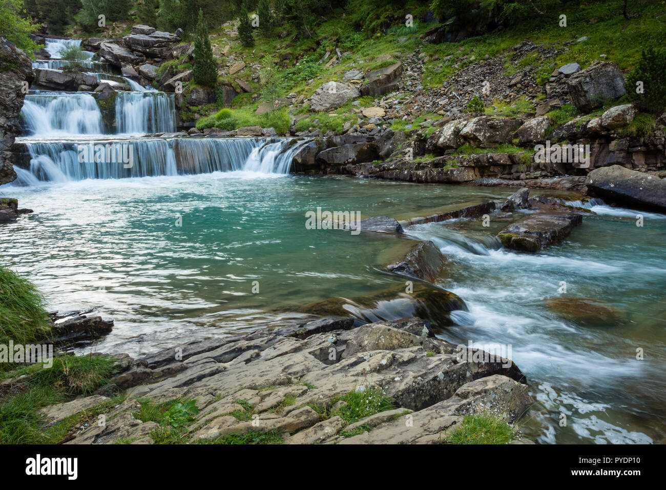Waterfalls in Ordesa and monte perdido national park in Pyrinees range ...