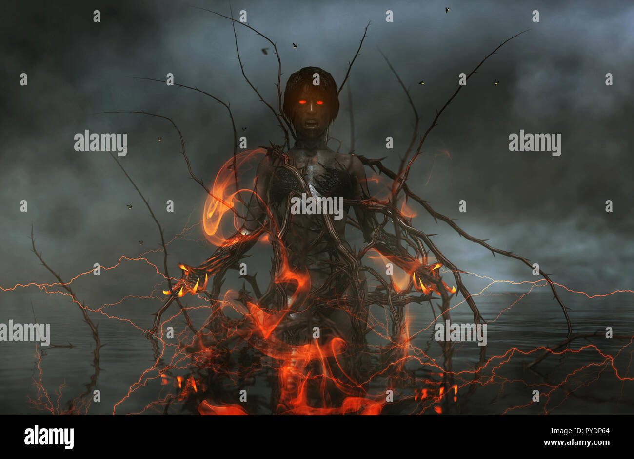 3d illustration of Demon in the lake,Scary background mixed media Stock ...