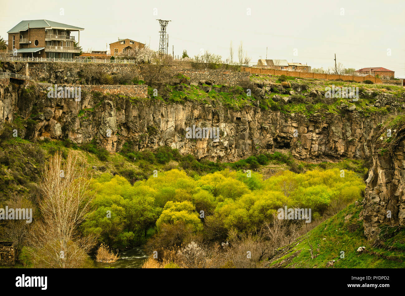 Canyon of the Kasakh River with a view of the city of Ashtarak with ...
