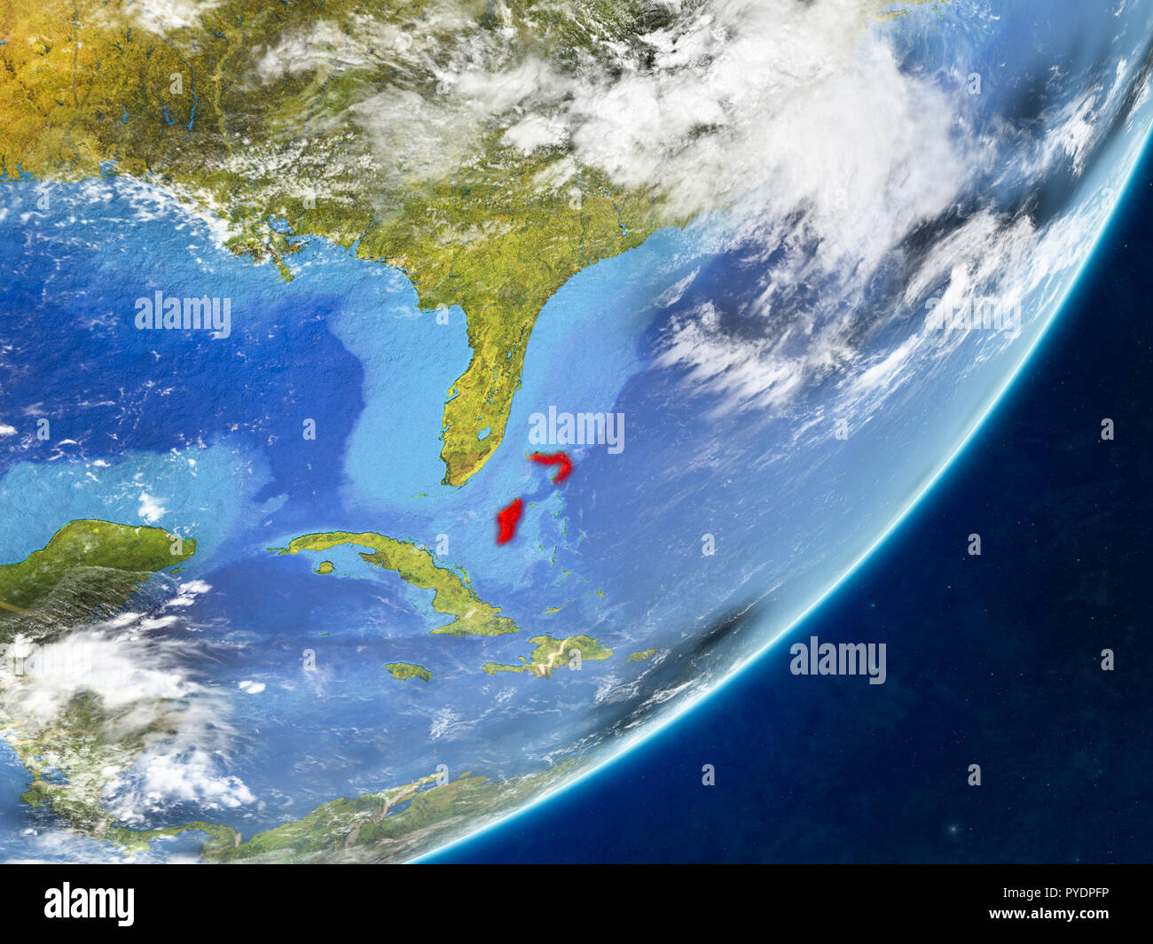 Bahamas on model of planet Earth with country borders and very detailed ...