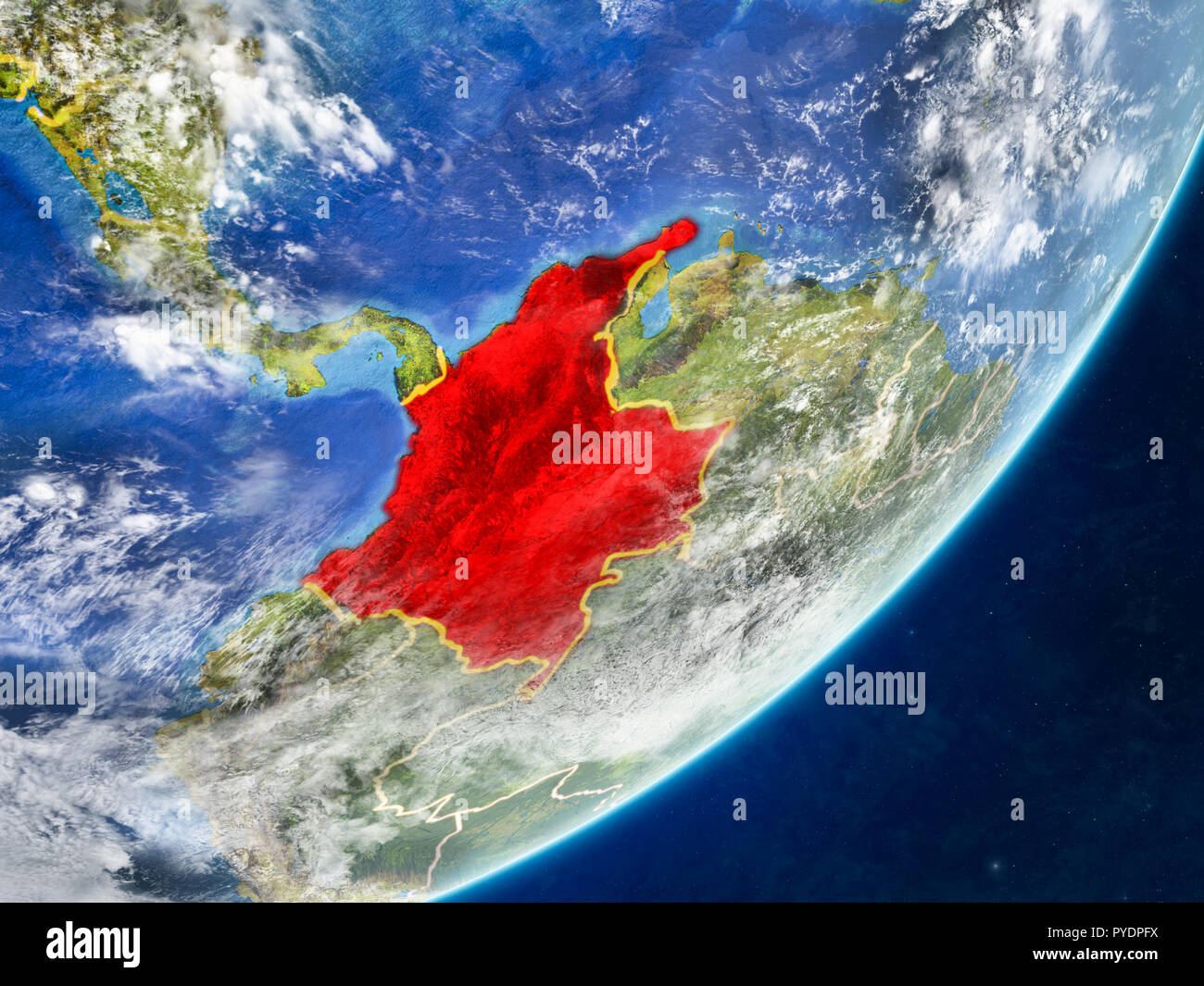 Colombia on model of planet Earth with country borders and very ...