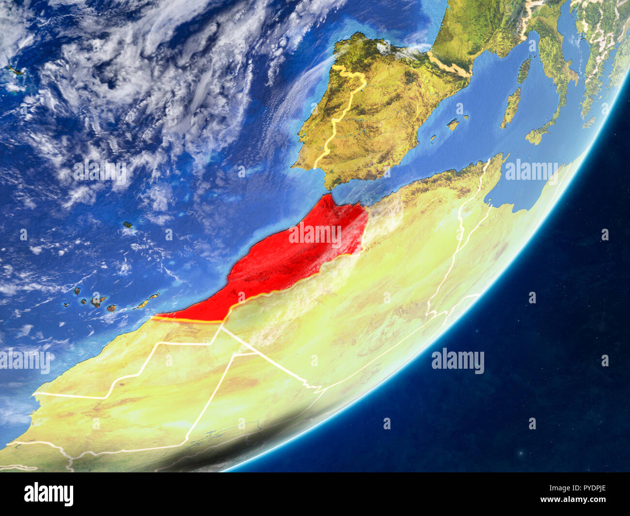 Morocco on model of planet Earth with country borders and very detailed ...