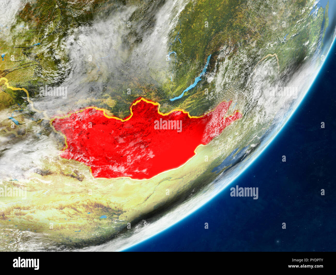 Mongolia on model of planet Earth with country borders and very ...