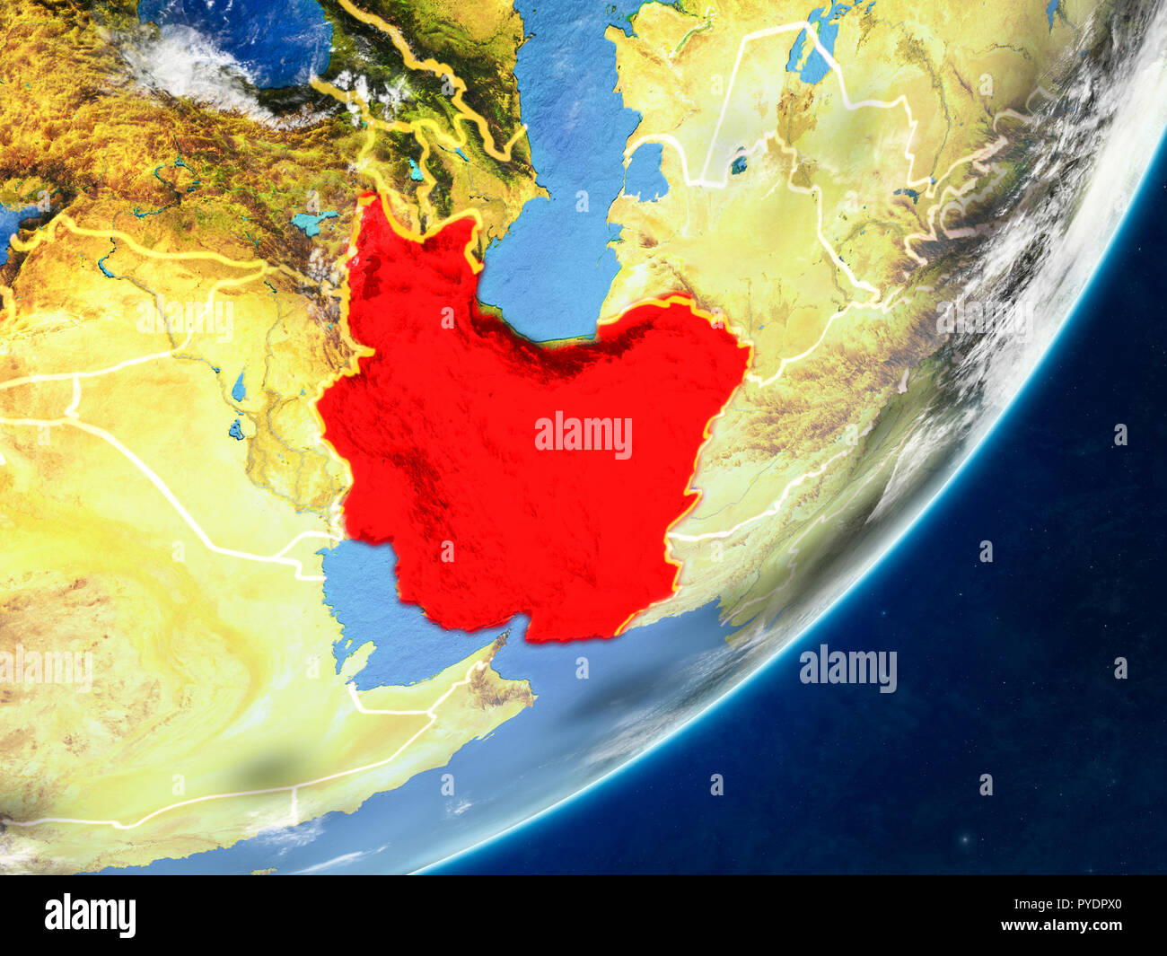 Iran on model of planet Earth with country borders and very detailed ...