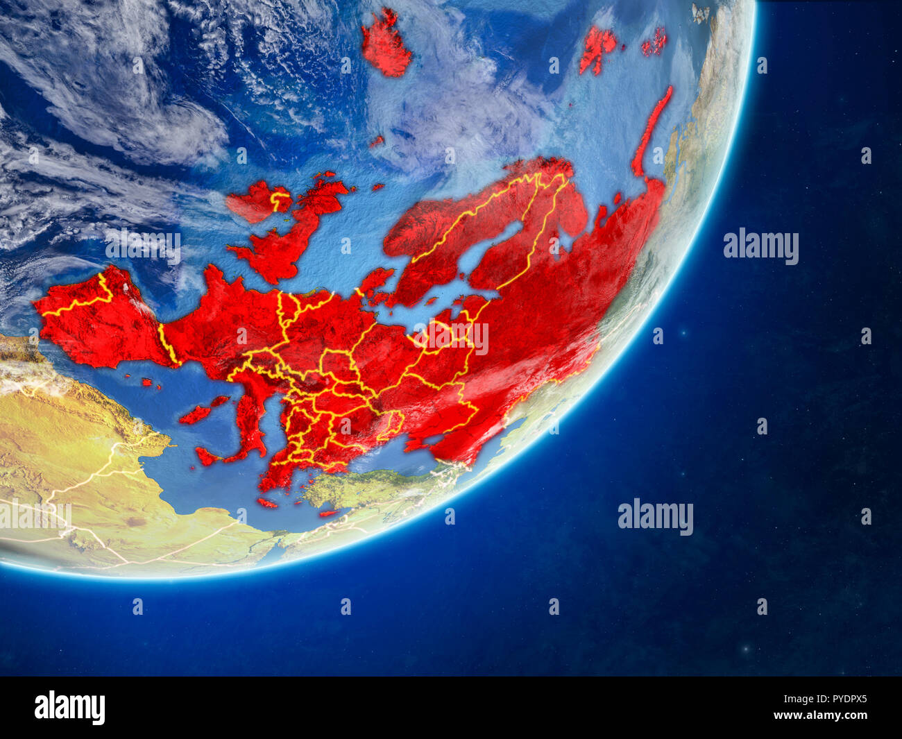 Europe on model of planet Earth with country borders and very detailed ...