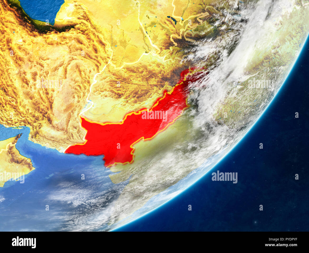 Pakistan on model of planet Earth with country borders and very ...