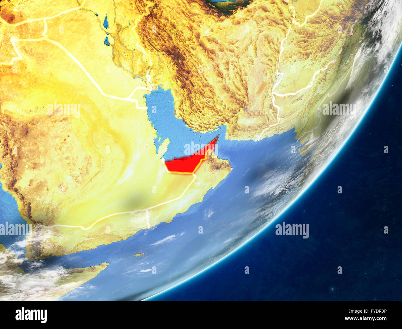 United Arab Emirates on model of planet Earth with country borders and ...