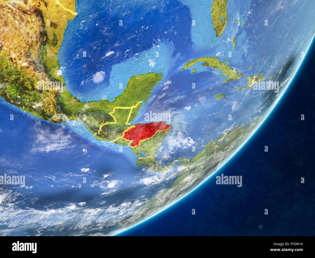 Honduras on model of planet Earth with country borders and very ...