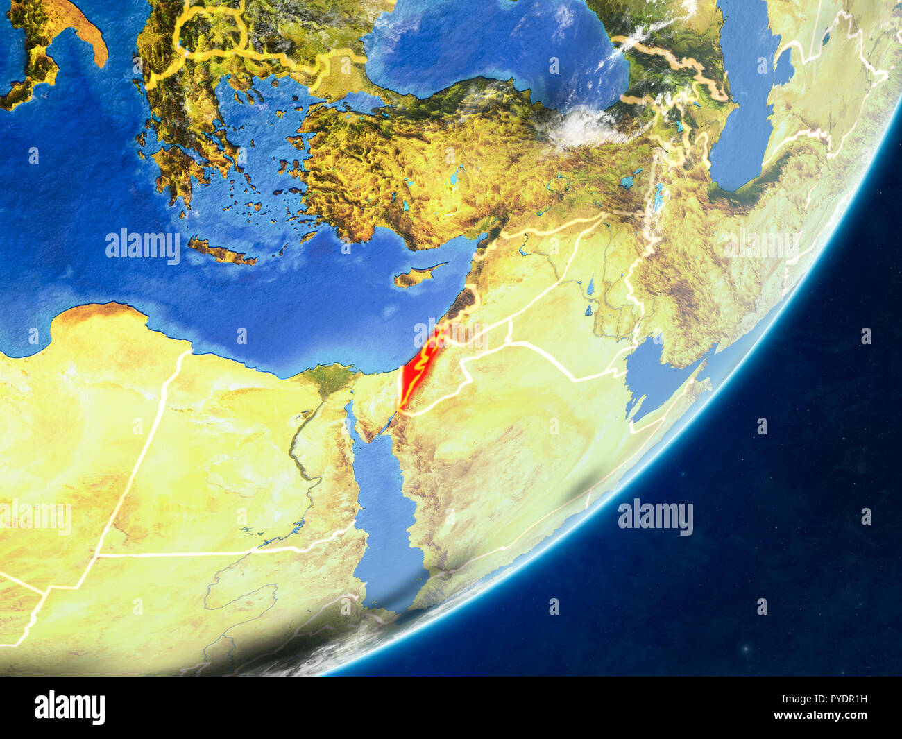 Israel on model of planet Earth with country borders and very detailed ...