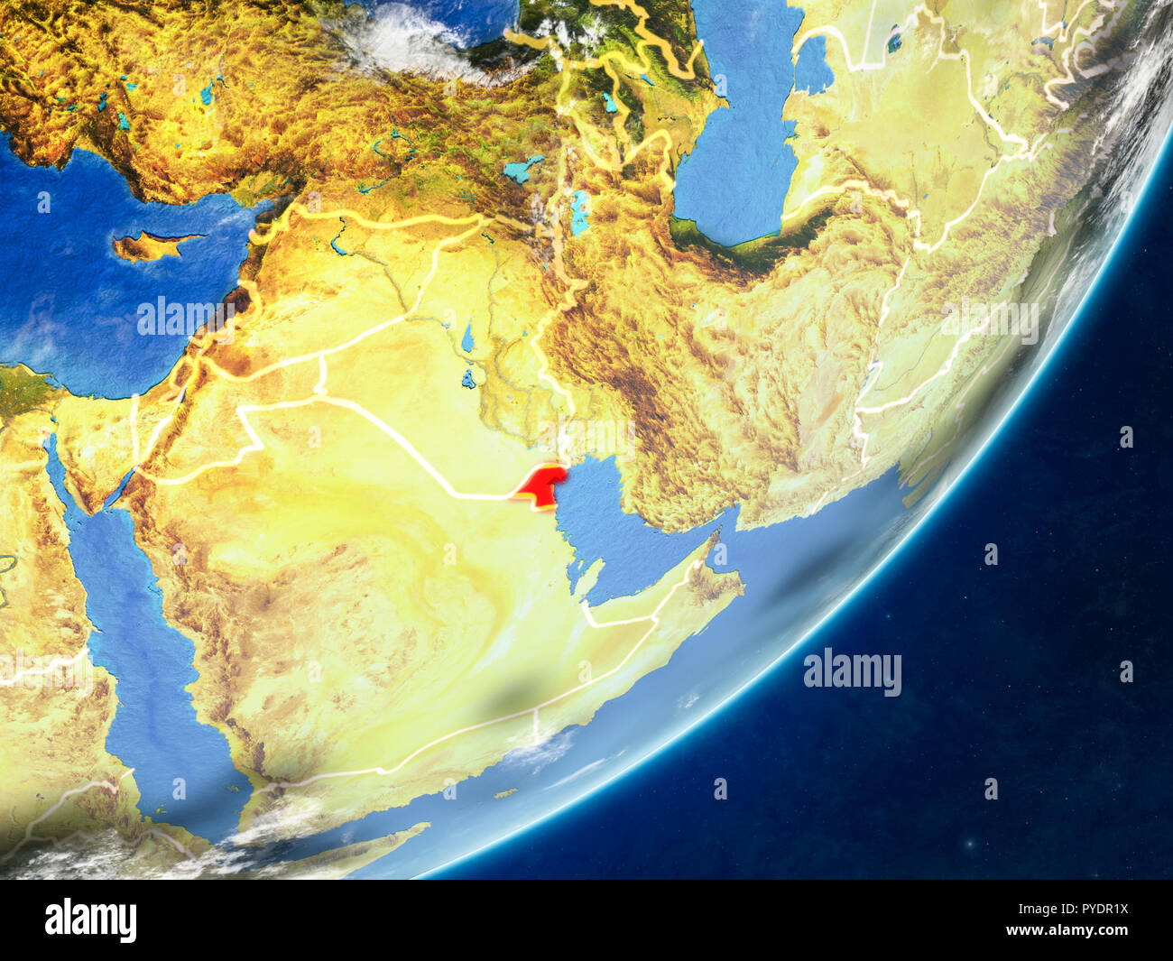 Kuwait on model of planet Earth with country borders and very detailed ...