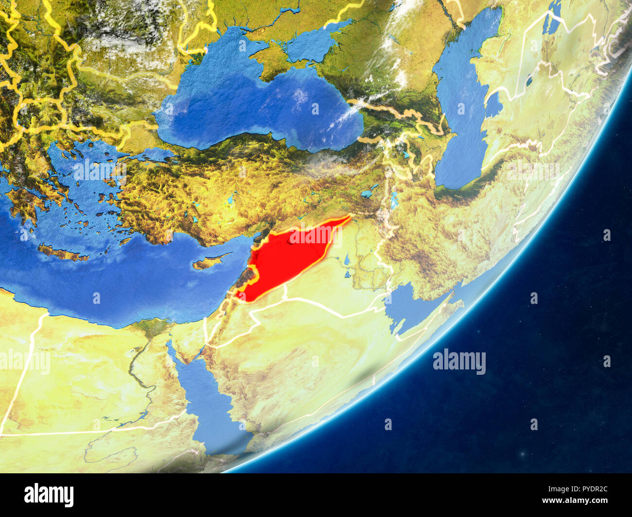 Syria on model of planet Earth with country borders and very detailed ...