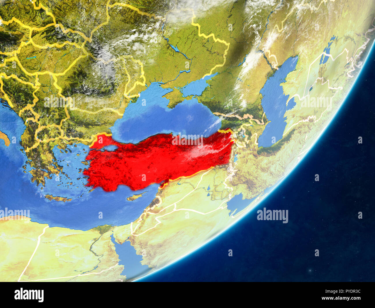 Turkey on model of planet Earth with country borders and very detailed ...