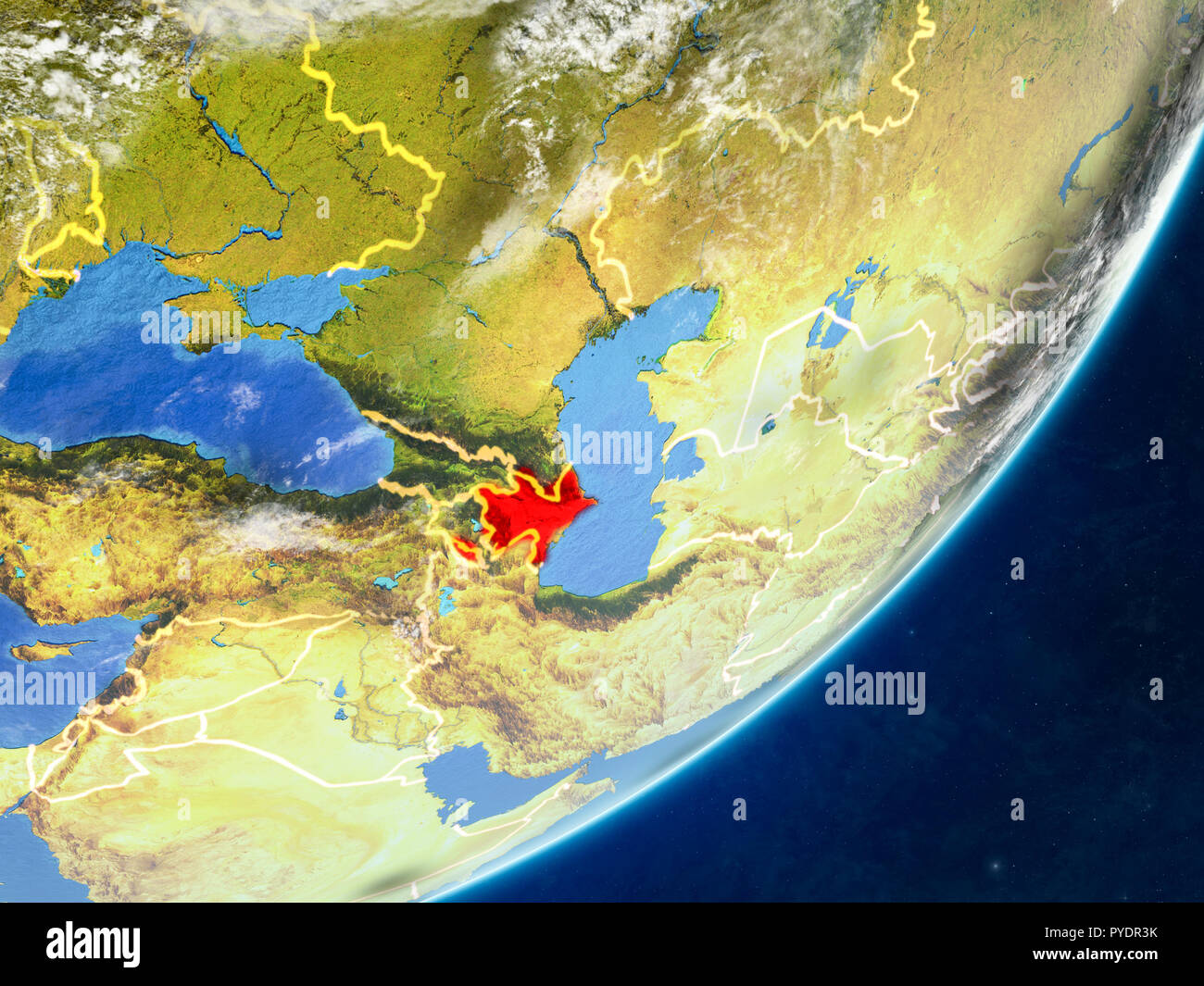 Azerbaijan on model of planet Earth with country borders and very ...