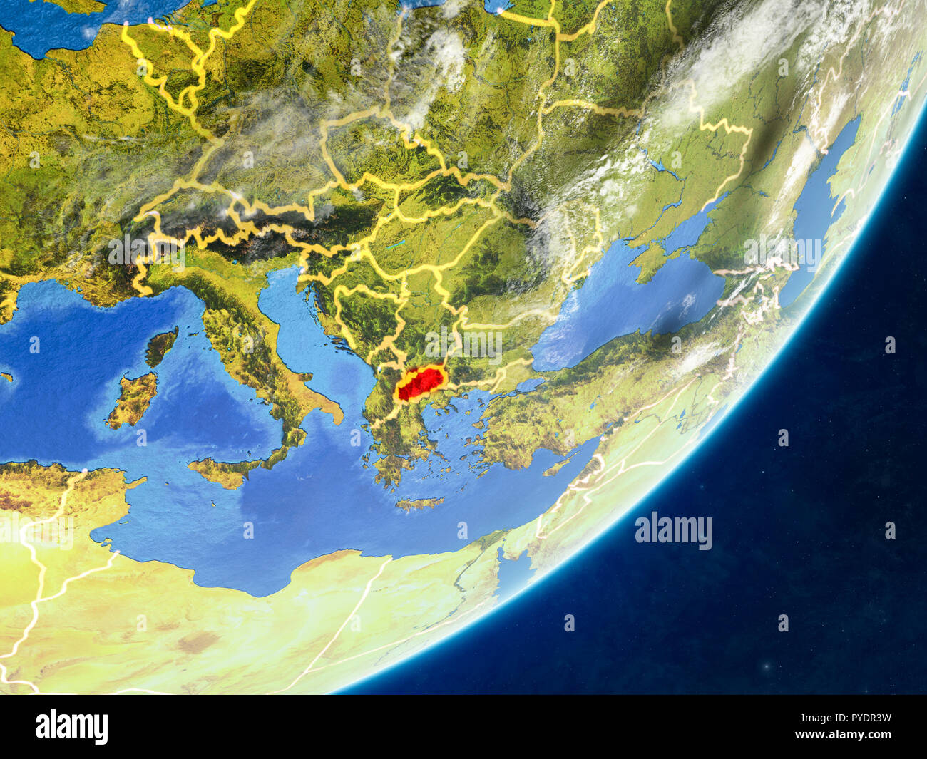 Macedonia on model of planet Earth with country borders and very ...