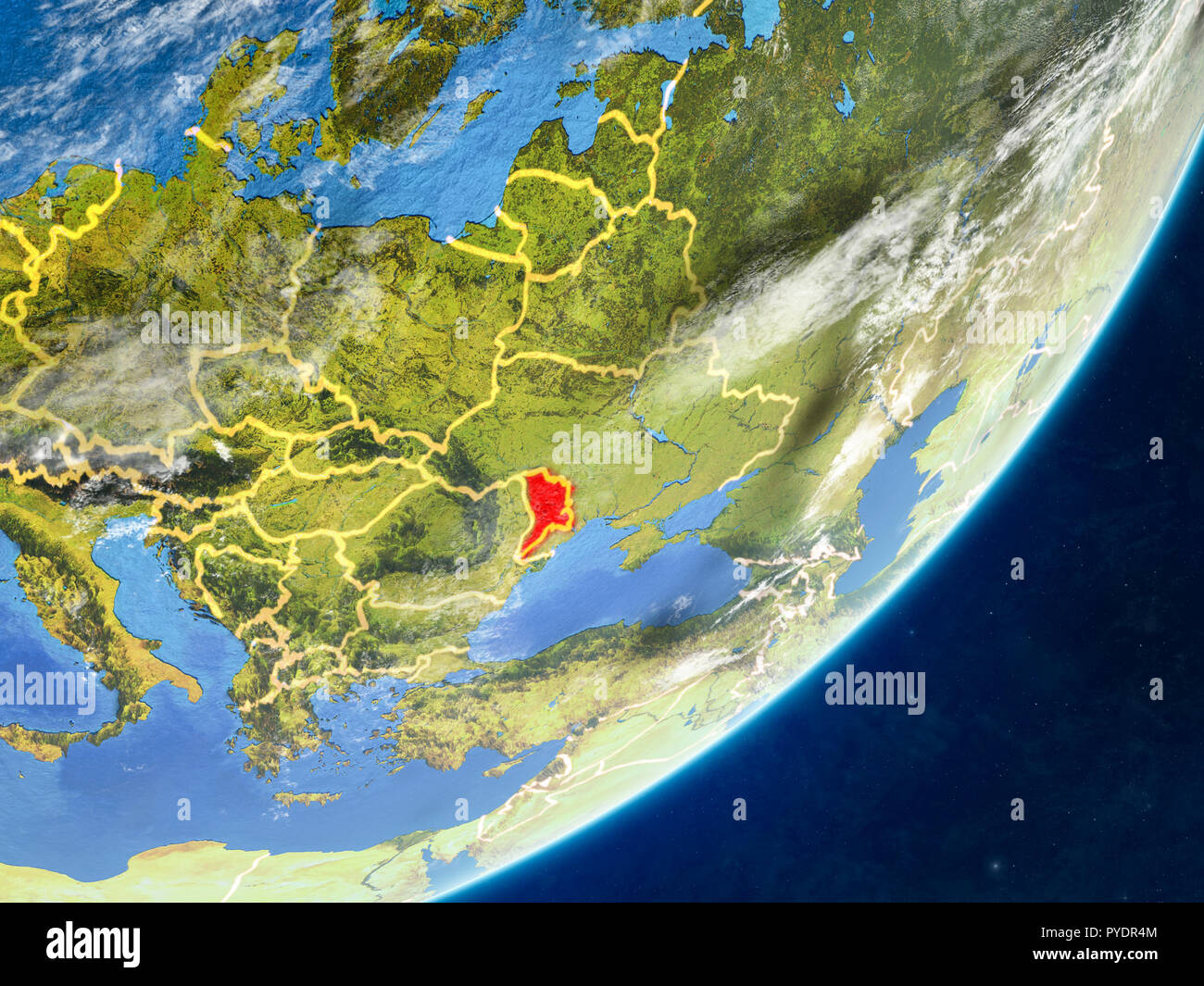 Moldova on model of planet Earth with country borders and very detailed ...