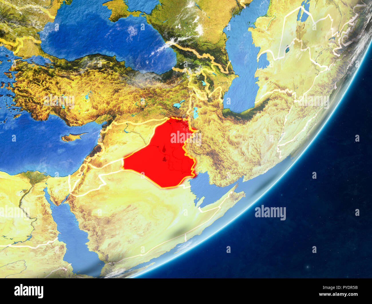 Iraq on model of planet Earth with country borders and very detailed ...
