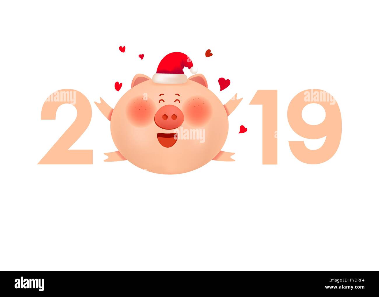 Santa pig with numbers 2019. Symbol of New year Xmas holiday. Flat ...