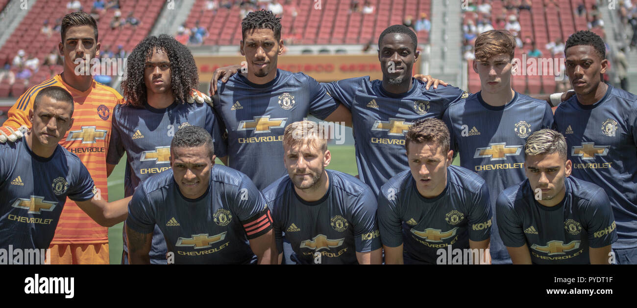 Manchester United Huddle for the ICC Stock Photo - Alamy