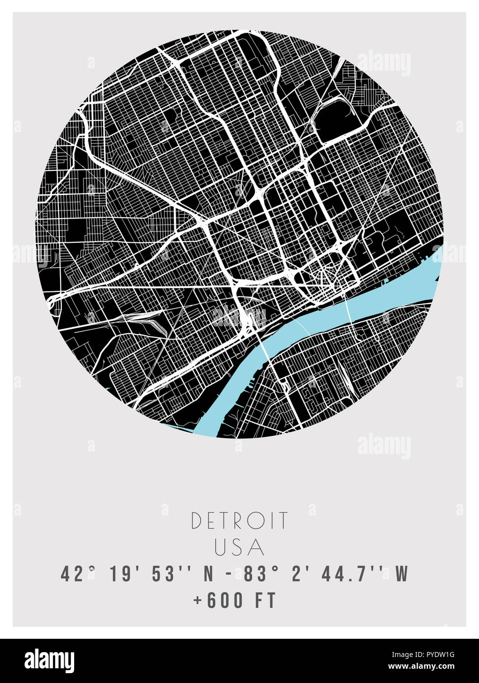 Map of the detroit river Cut Out Stock Images & Pictures - Alamy
