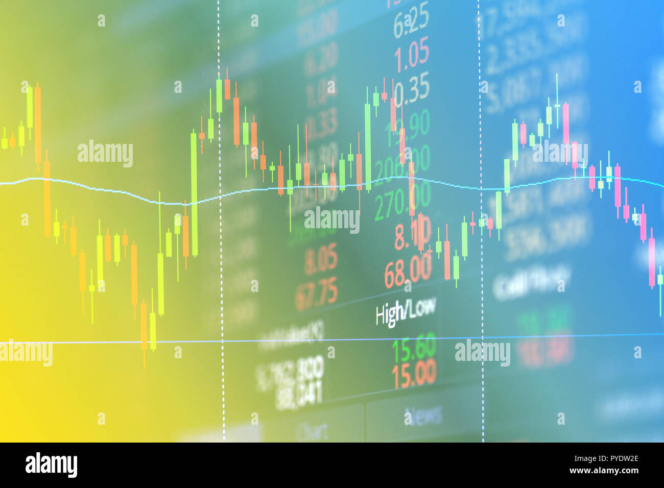 Double exposure of candle stick graph chart with indicator with stock ...