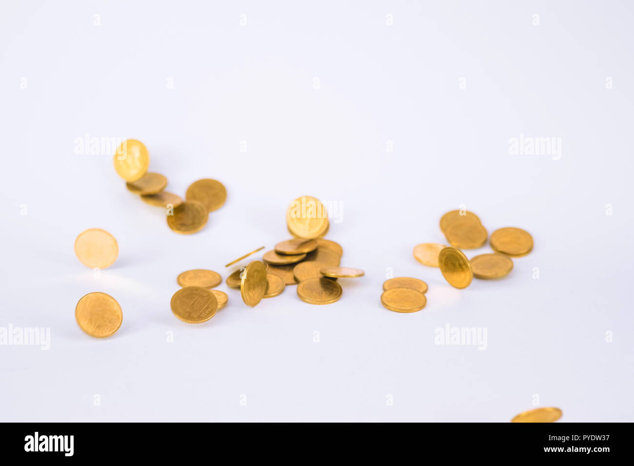 Movement of falling gold coin, flying coin, rain money with soft shadow ...