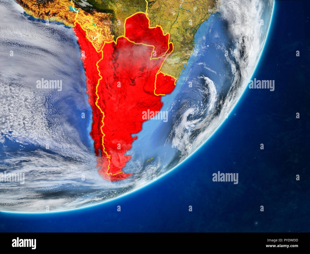 Southern Cone on model of planet Earth with country borders and very ...