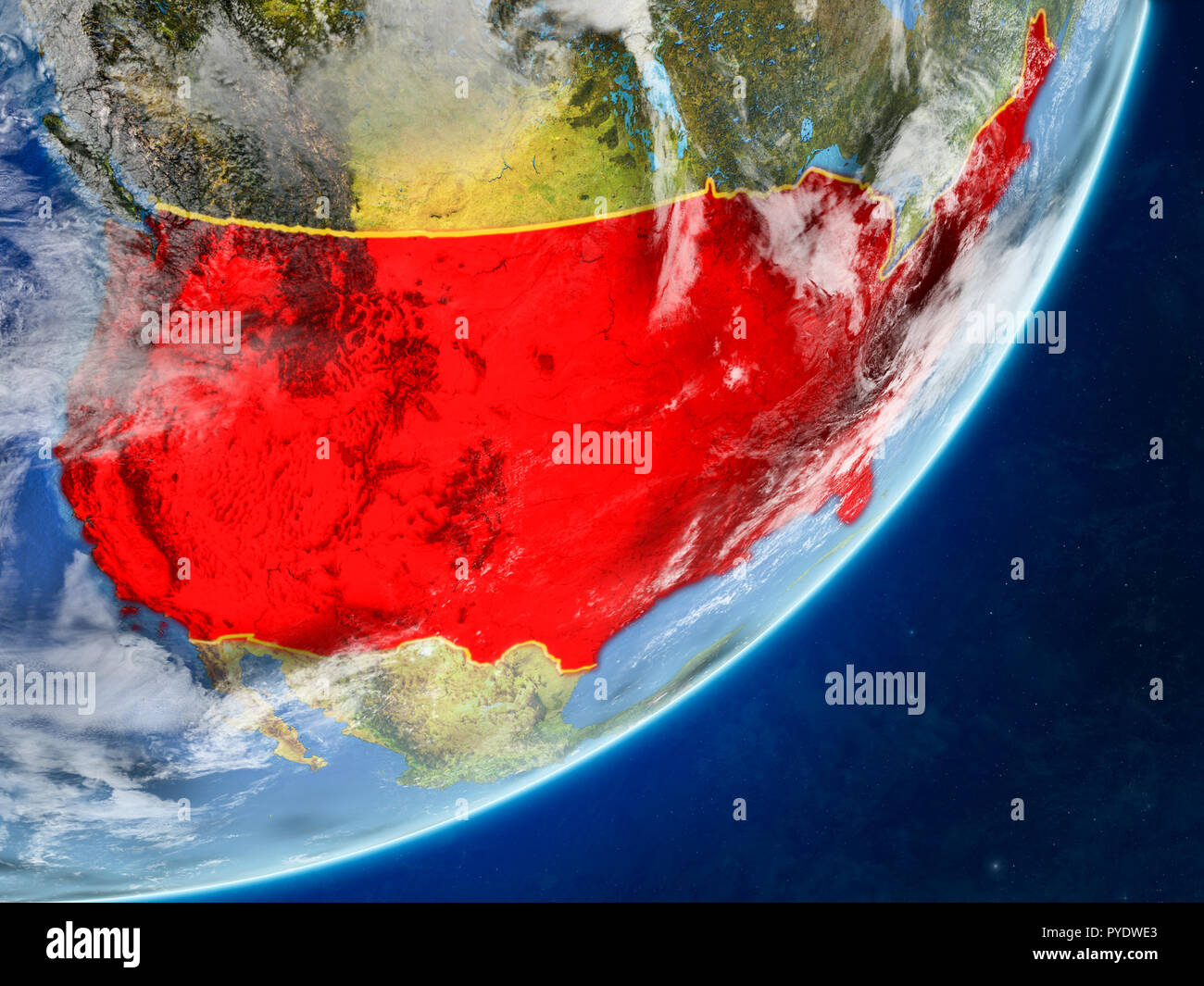United States on model of planet Earth with country borders and very ...